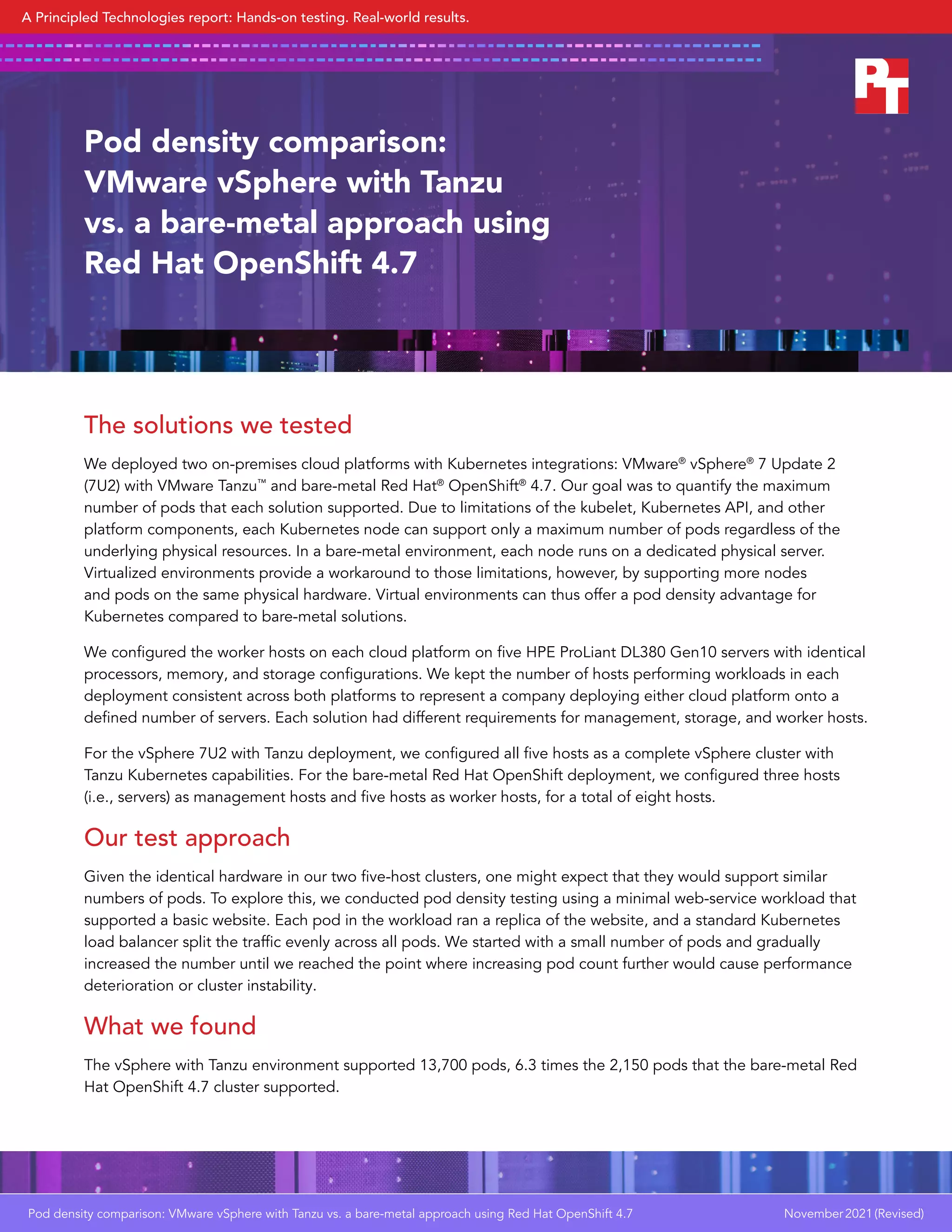 Pod density comparison: VMware vSphere with Tanzu vs. a bare-metal ...