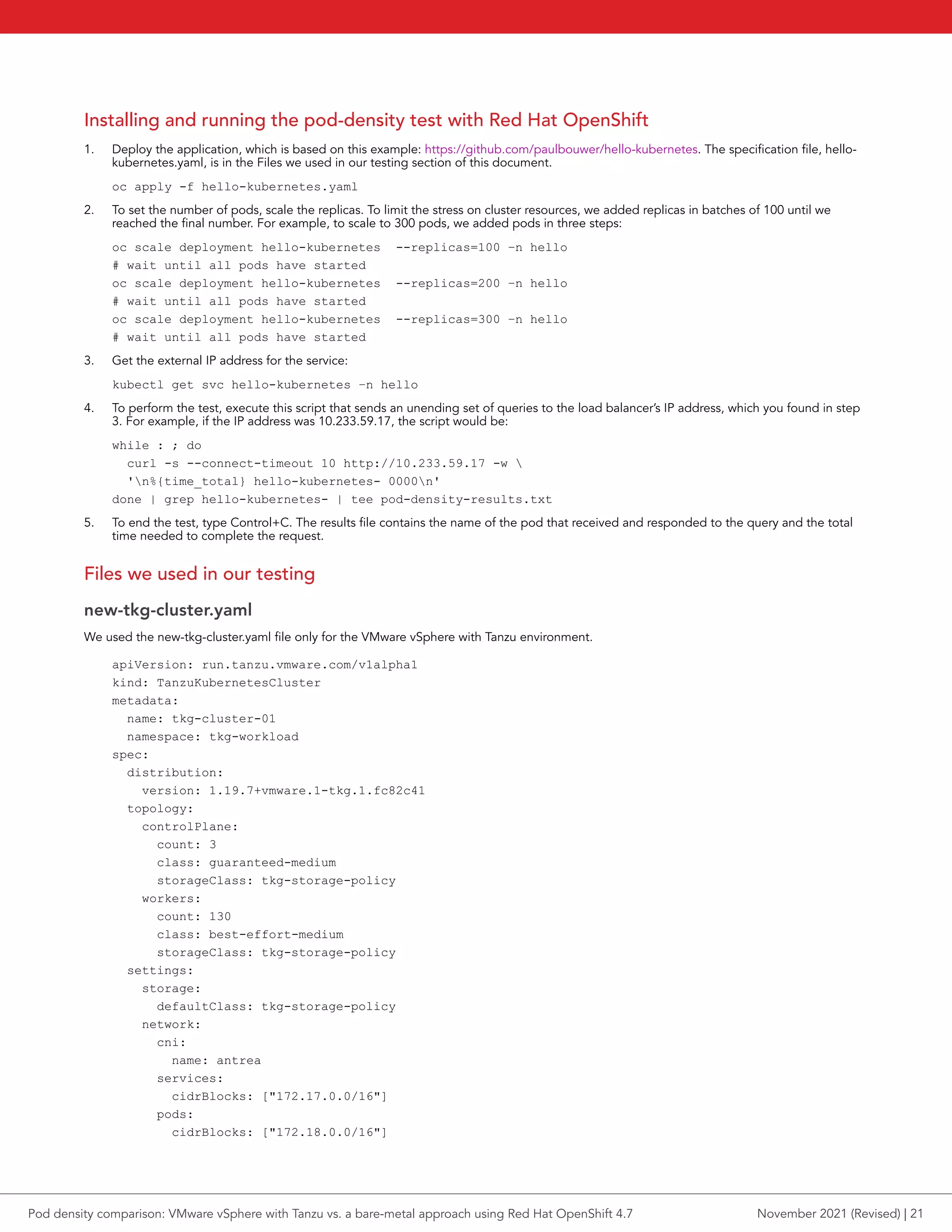Pod density comparison: VMware vSphere with Tanzu vs. a bare-metal ...