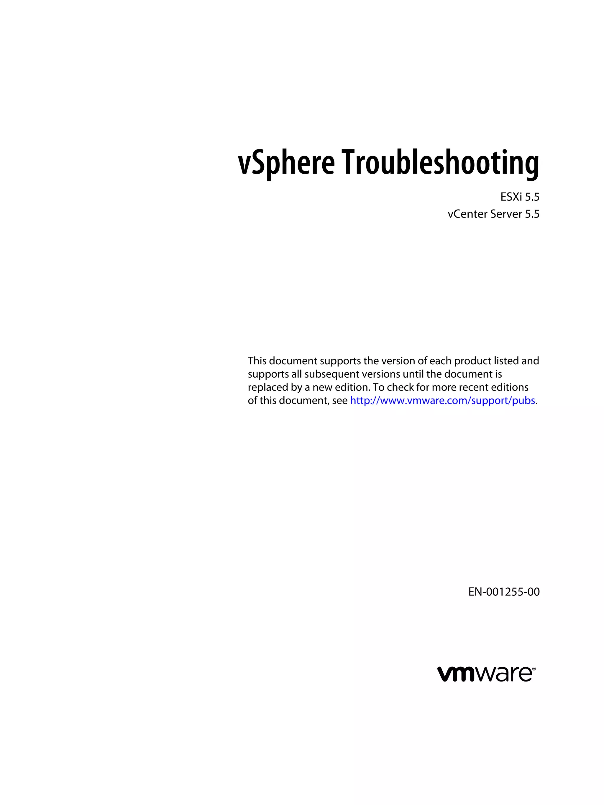 Vsphere esxi-vcenter-server-55-troubleshooting-guide | PDF