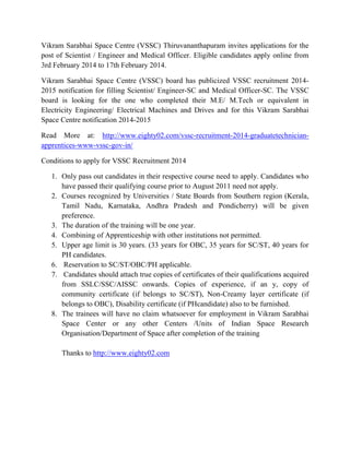 Vssc recruitment 2014 Project Open | DOCX