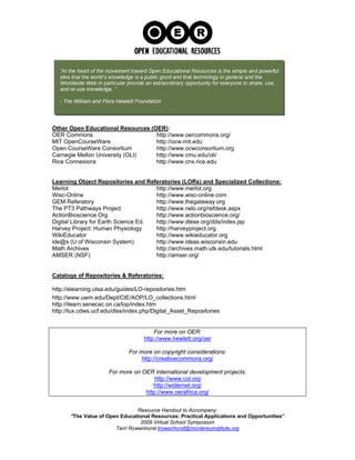 Value of OER_ Handout_VSS_ 2009 | PDF