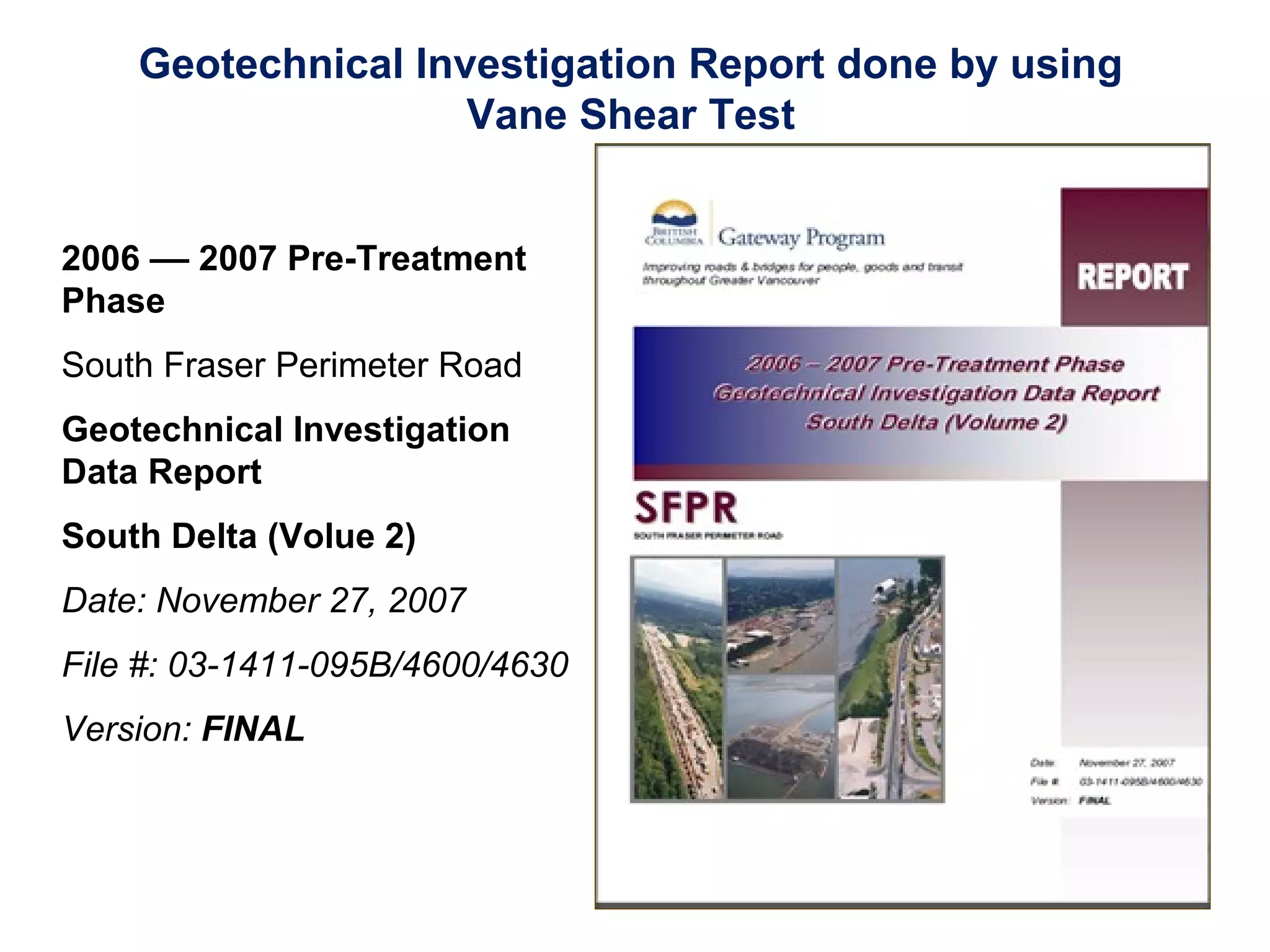 Applications of Vane Shear Test in Geotechnical soil investigations | PPT