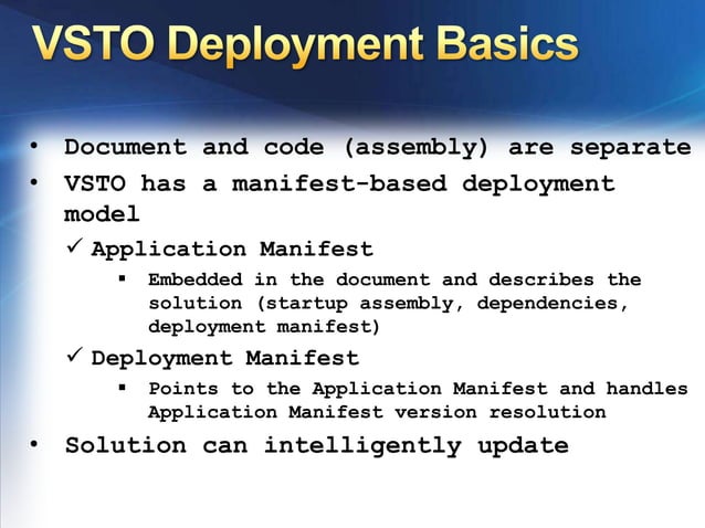 Presentation on Visual Studio Tools for Office (VSTO) at ...