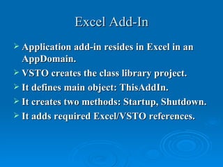 Vsto 3 Excel Add-in SNUG | PPT | Desktop Publishing | Computer Software and Applications