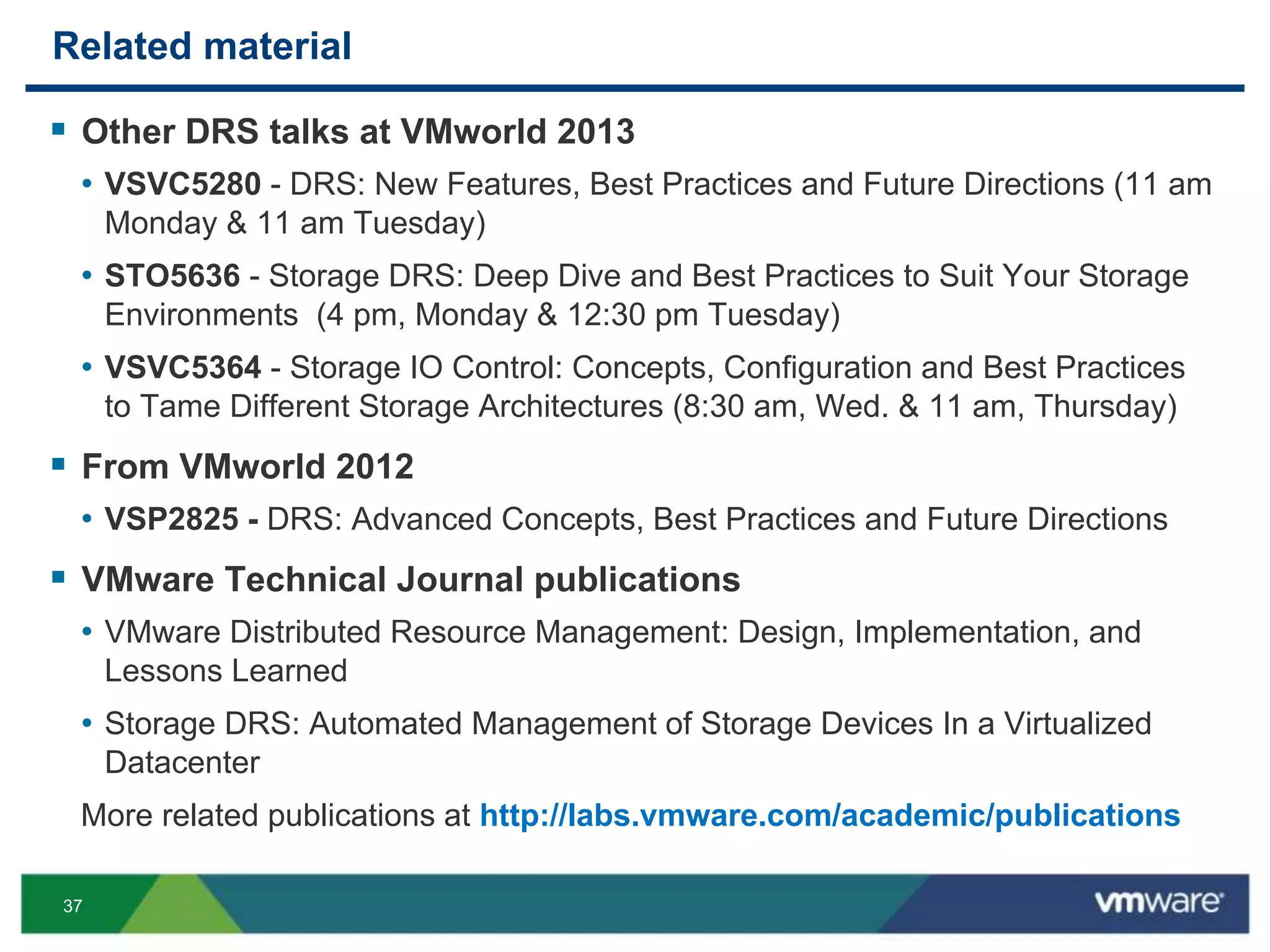VMworld 2013: Performance and Capacity Management of DRS Clusters | PPT