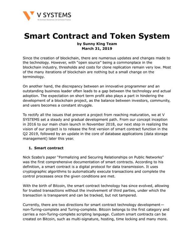V SYSTEMS - Smart Contract and Token System_EN | PDF