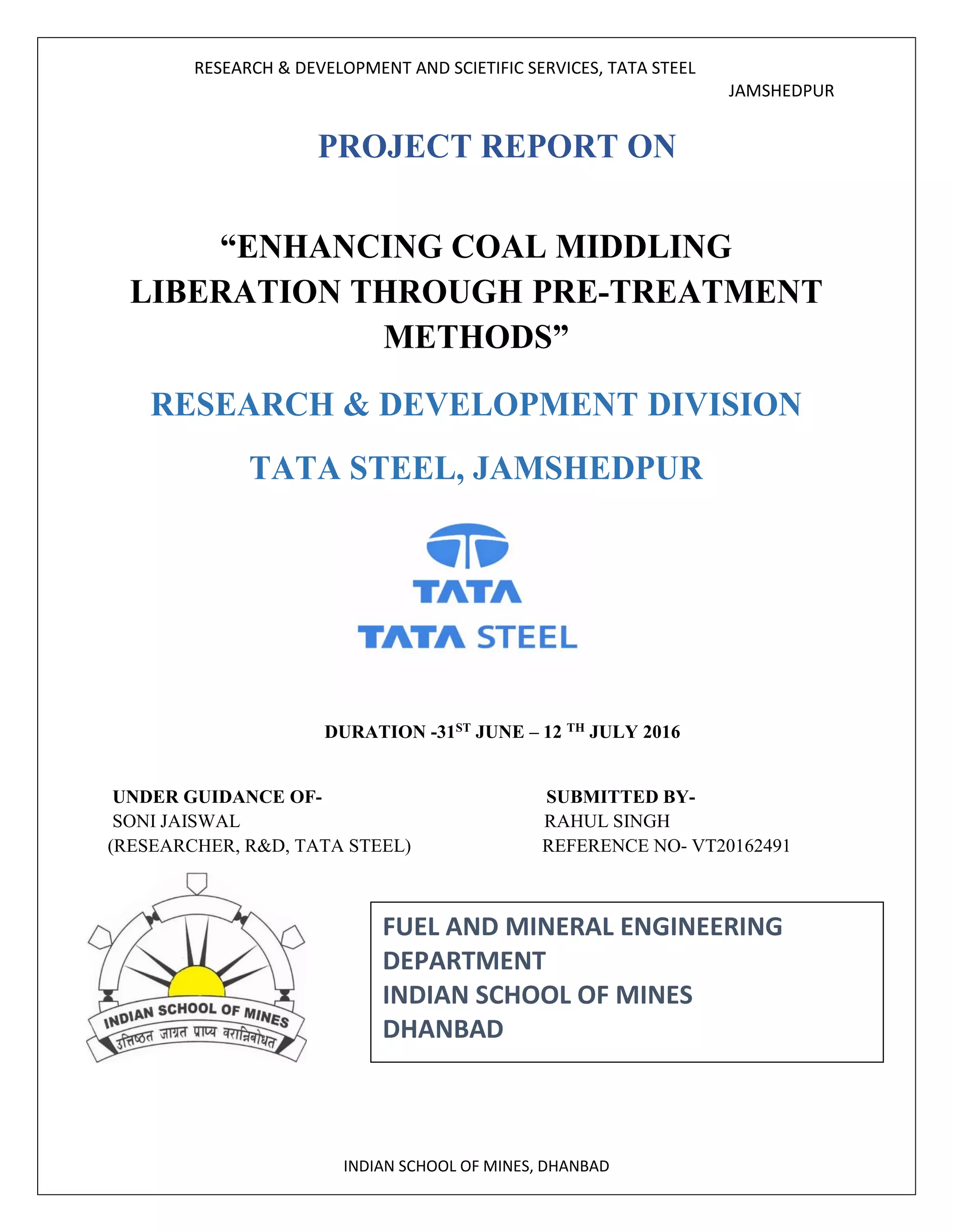“ENHANCING COAL MIDDLING LIBERATION THROUGH PRE-TREATMENT METHODS” | PDF