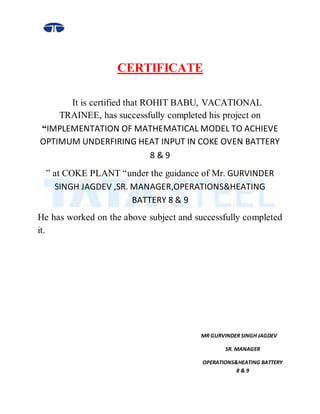 SUMMER TRAINING AT TATA STEEL | DOCX