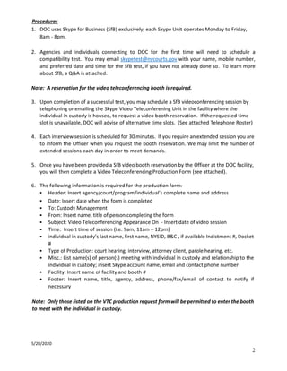 NYDOC Protocol For VideoConfering Inmates | PDF