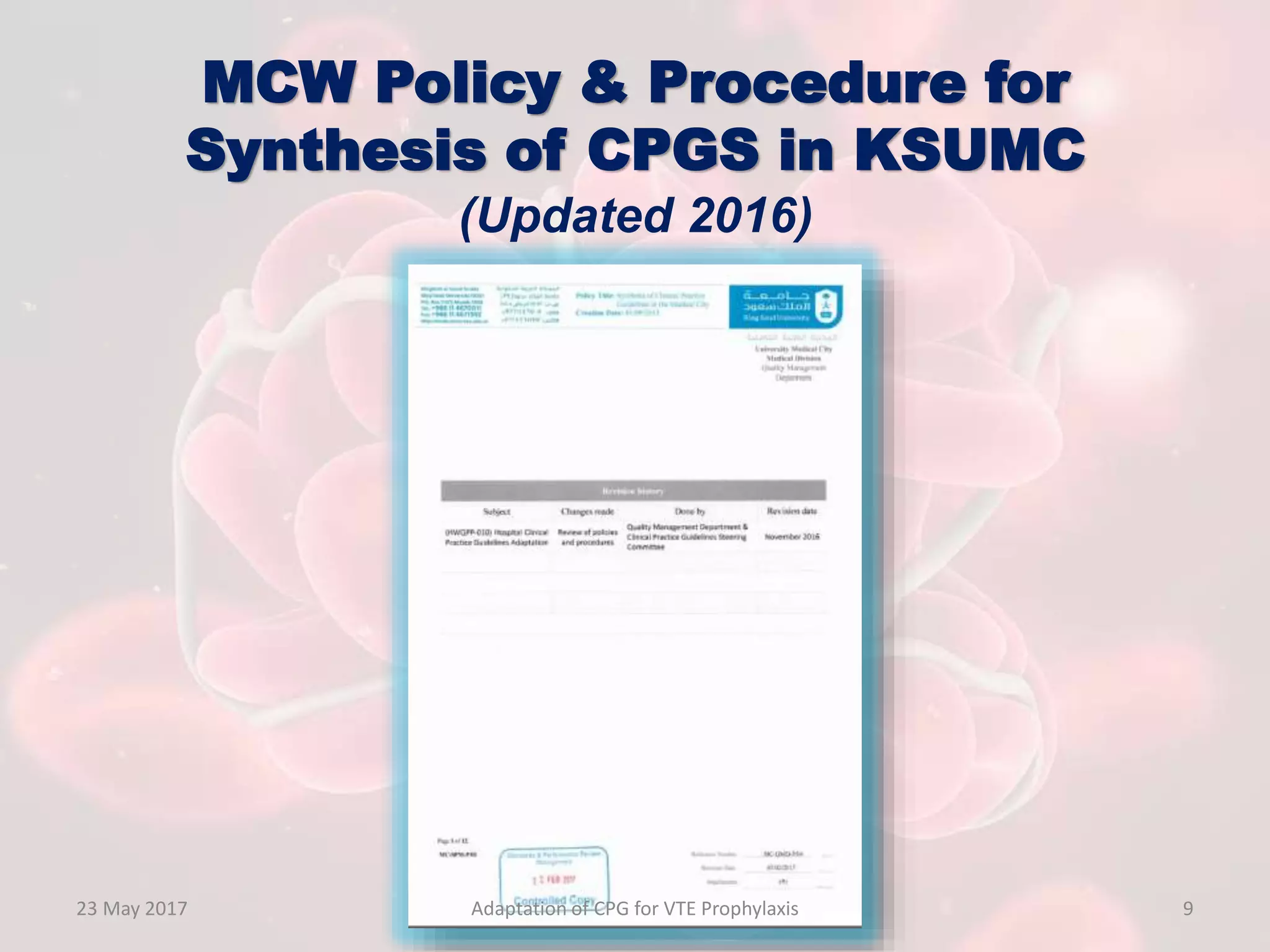 Venous Thromboembolism Prophylaxis CPG: an ADAPTE Clinical Practice ...