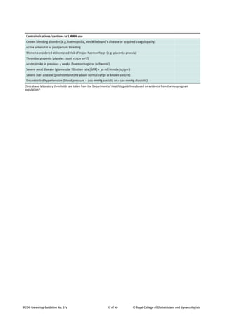VTE risk factors RCOG GUIDELINE APPENDIX | PDF