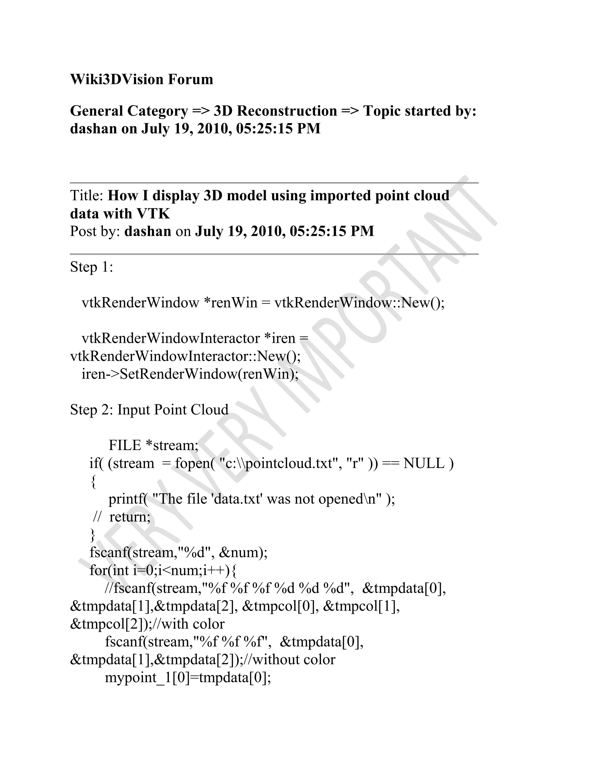 Vtk Point Cloud Important Pdf