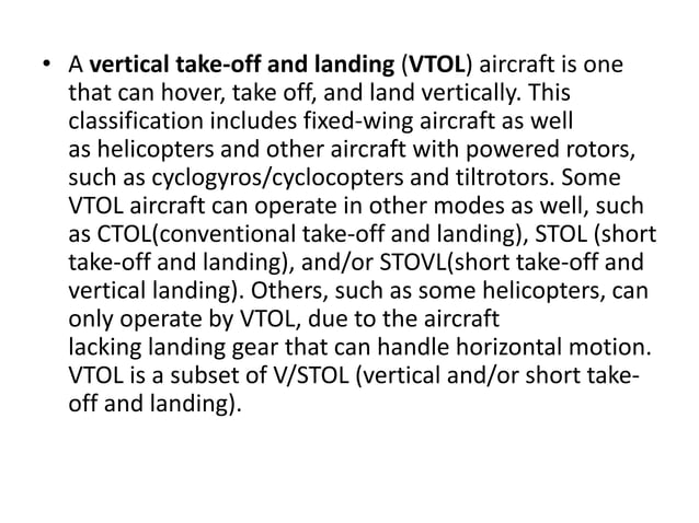 vertical takeoff and landing(VTOL) aircraft | PPTX