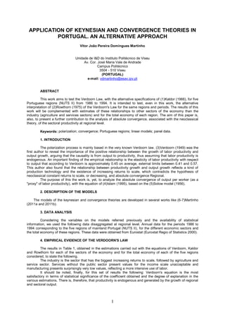 APPLICATION OF KEYNESIAN AND CONVERGENCE THEORIES IN PORTUGAL. AN ALTERNATIVE APPROACH | PDF