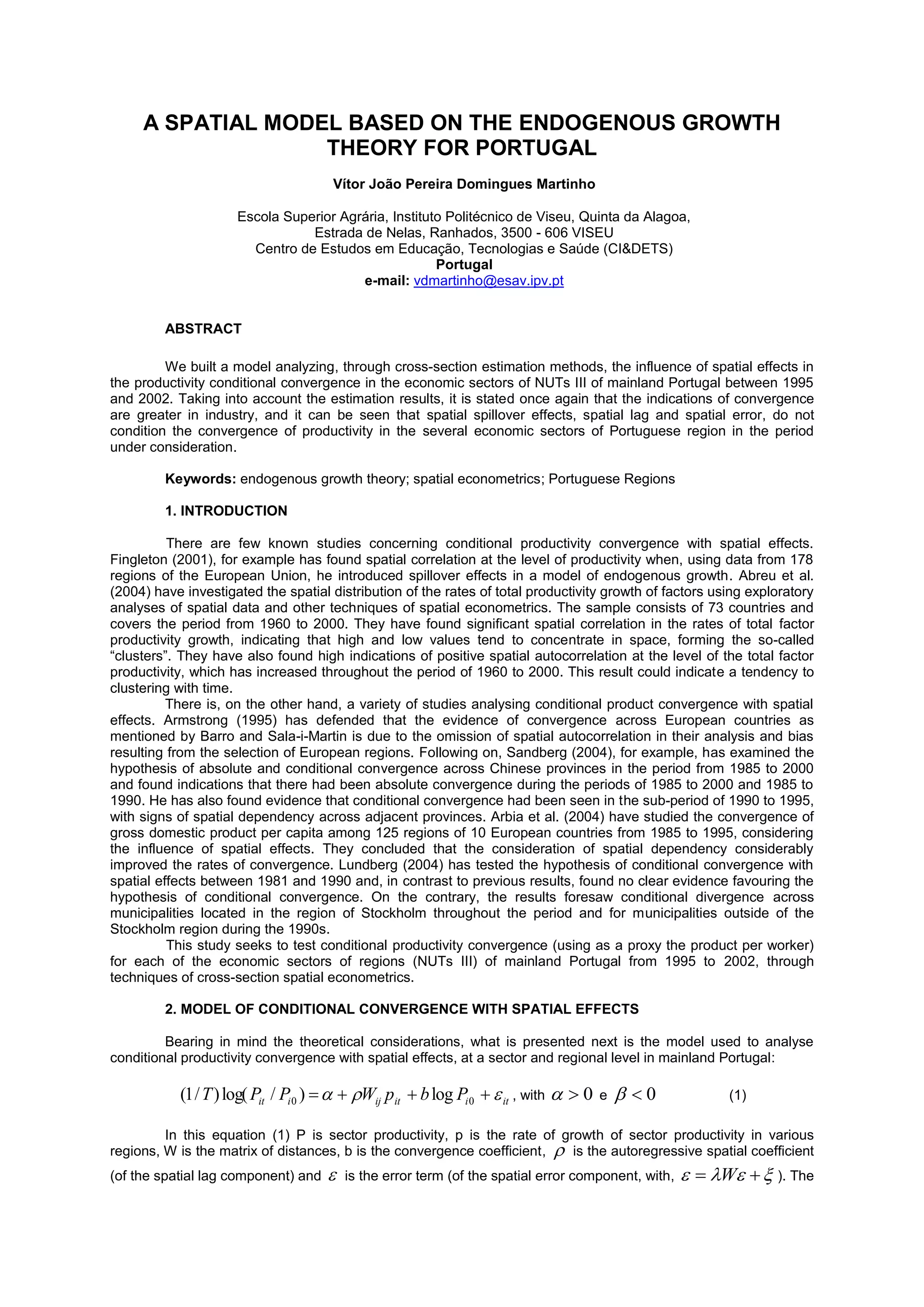 A SPATIAL MODEL BASED ON THE ENDOGENOUS GROWTH | PDF | Free Download