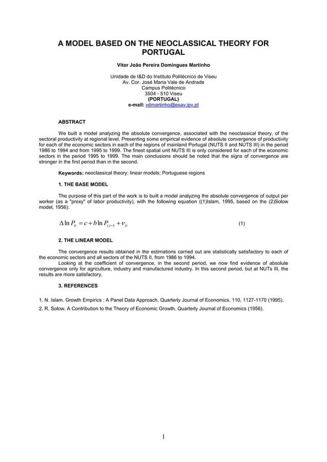 A MODEL BASED ON THE NEOCLASSICAL THEORY FOR | PDF