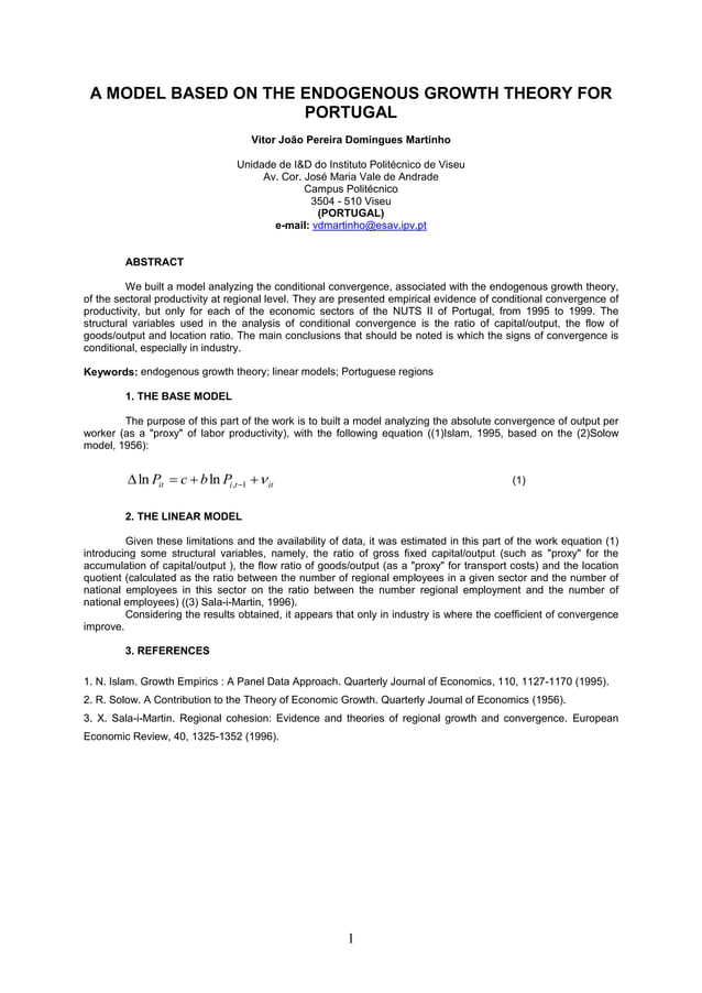 A MODEL BASED ON THE ENDOGENOUS GROWTH THEORY FOR | PDF