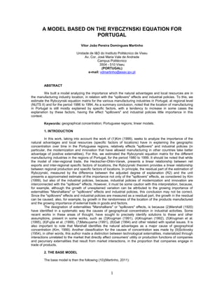 A MODEL BASED ON THE RYBCZYNSKI EQUATION FOR PORTUGAL | PDF