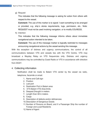 Dumai Vts operator trainee-visiting Batam VTS Center report | PDF