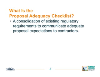 B01 Proposal Adequacy Checklist—the new normal | PDF