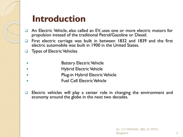 VTU - Electric Vehecles- Module 2 (Open Elective)PPT by Dr. C V Mohan.pdf | Automotive Industry ...