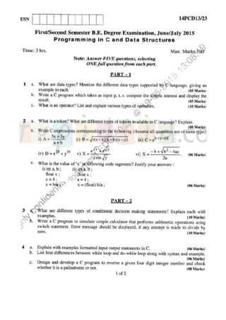 VTU 1ST SEM PROGRAMMING IN C & DATA STRUCTURES SOLVED PAPERS OF JUNE-2015 & DECEMBER-2015 | PDF