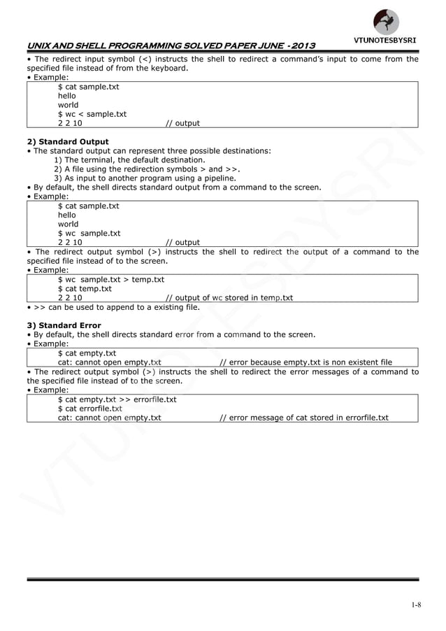 VTU 3RD SEM UNIX AND SHELL PROGRAMMING SOLVED PAPERS | PDF
