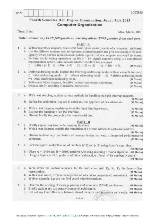 Vtu 4th Sem Cse Computer Organization Solved Papers Of June 2013 June