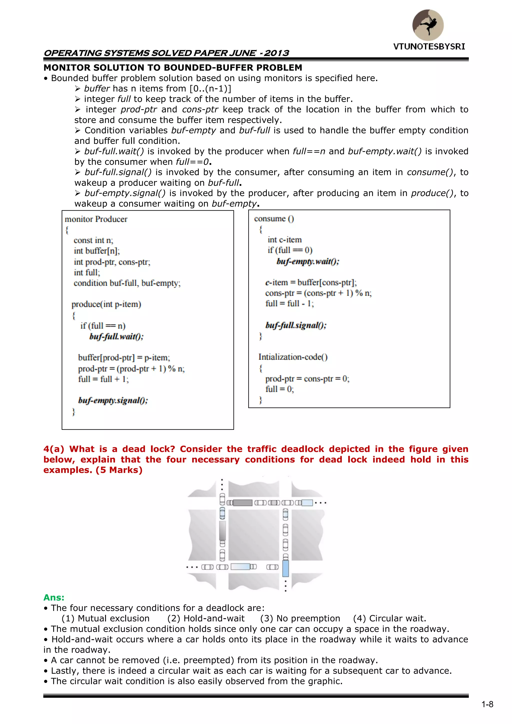 VTU 5TH SEM CSE OPERATING SYSTEMS SOLVED PAPERS | PDF
