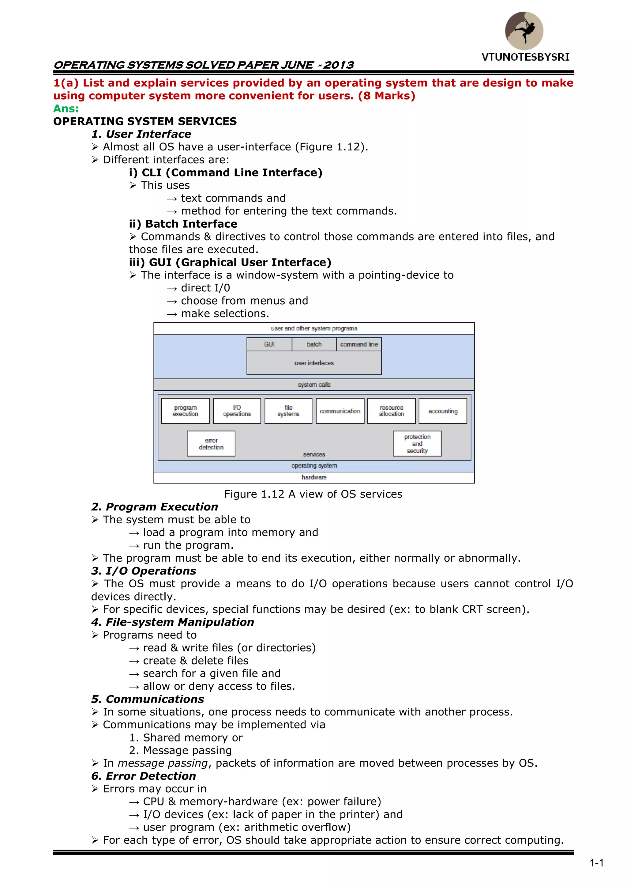 VTU 5TH SEM CSE OPERATING SYSTEMS SOLVED PAPERS | PDF
