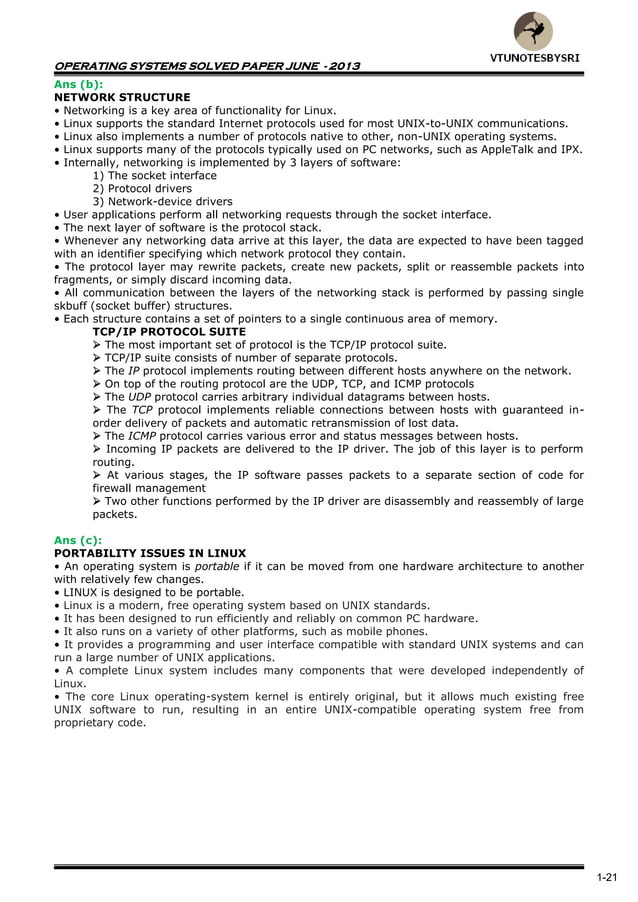 VTU 5TH SEM CSE OPERATING SYSTEMS SOLVED PAPERS | PDF