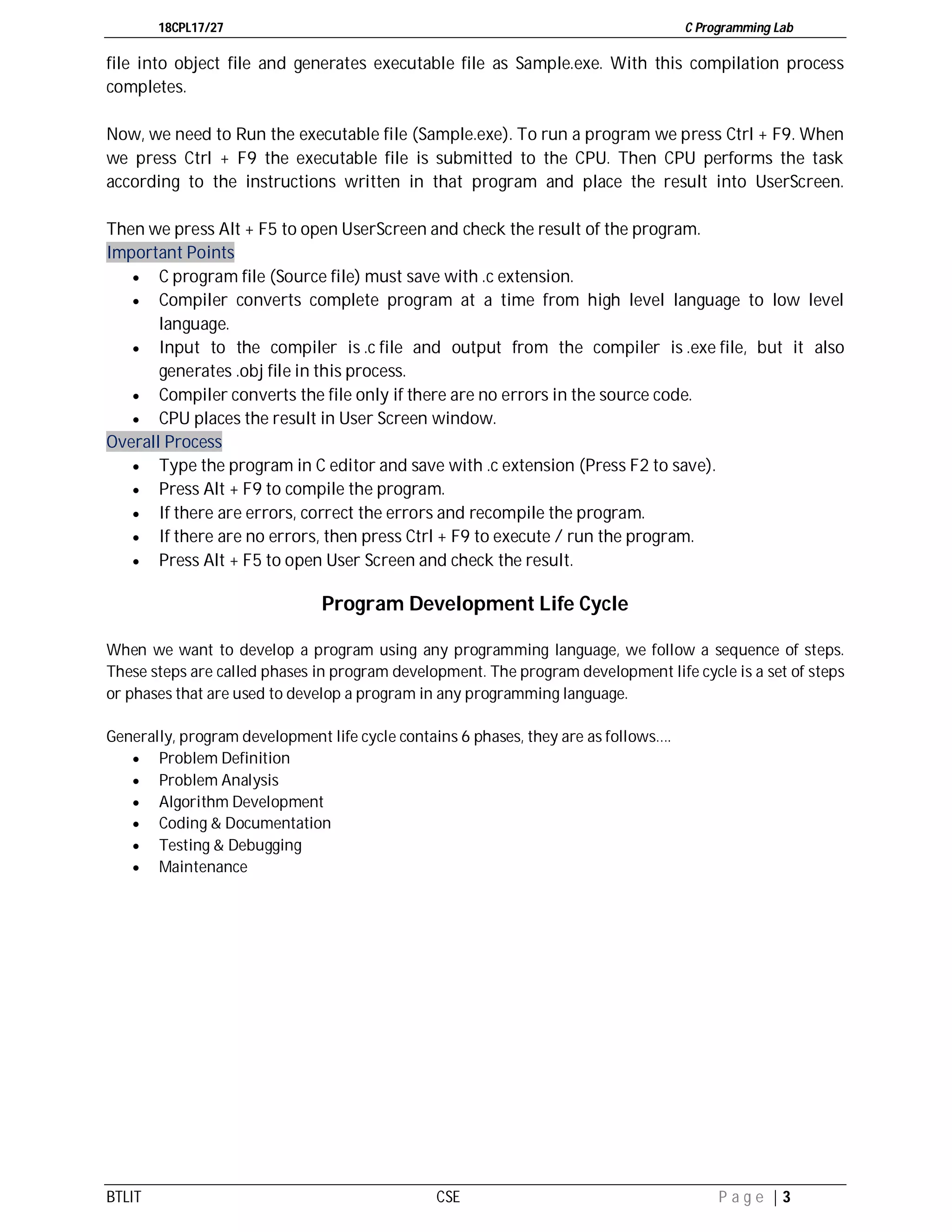 C Programming Lab Manual 18cpl17 Pdf