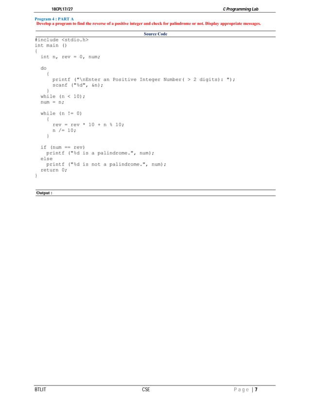 C Programming Lab manual 18CPL17 | PDF | Programming Languages | Computing