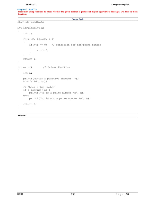 C Programming Lab Manual 18cpl17 Pdf Programming Languages Computing