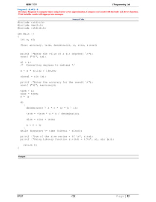 C Programming Lab manual 18CPL17 | PDF