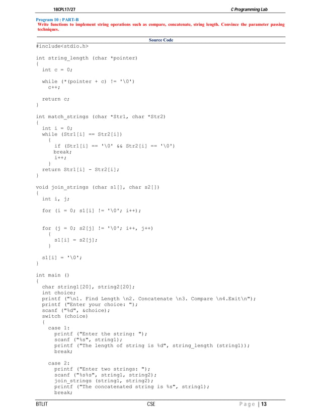 C Programming Lab Manual 18cpl17 Pdf 