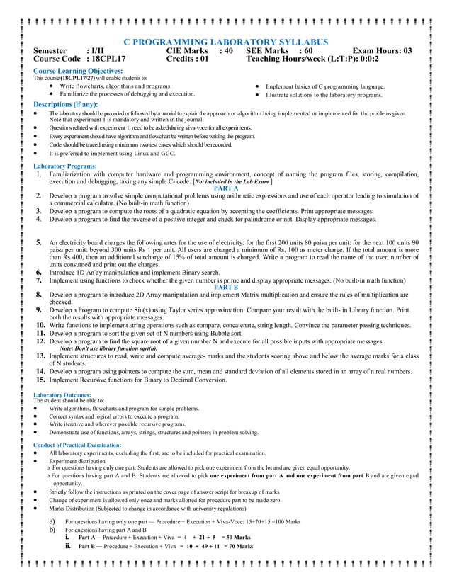 C Programming Lab manual 18CPL17 | PDF | Programming Languages | Computing