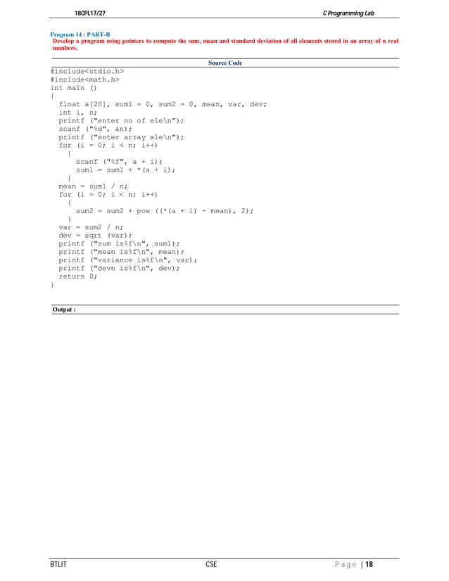 C Programming Lab Manual 18cpl17 Pdf