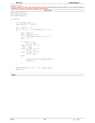 C Programming Lab manual 18CPL17 | PDF