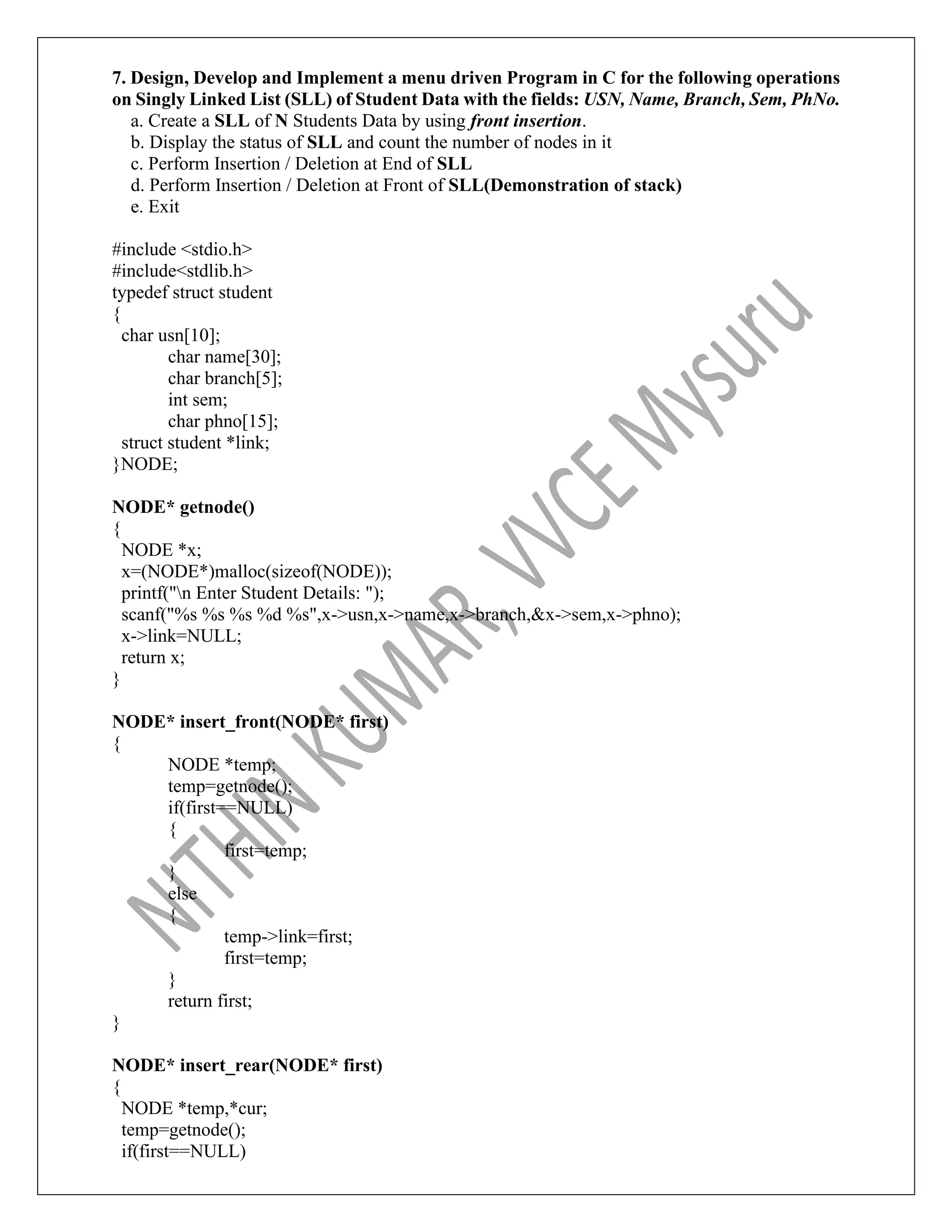 VTU Data Structures Lab Manual | PDF