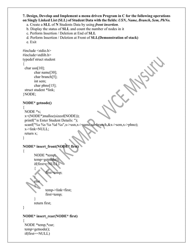 VTU Data Structures Lab Manual | PDF