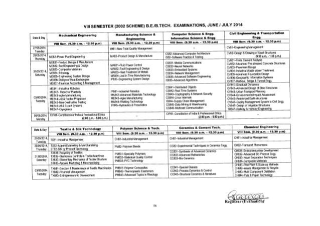 VTU exam time table june : july 2014
