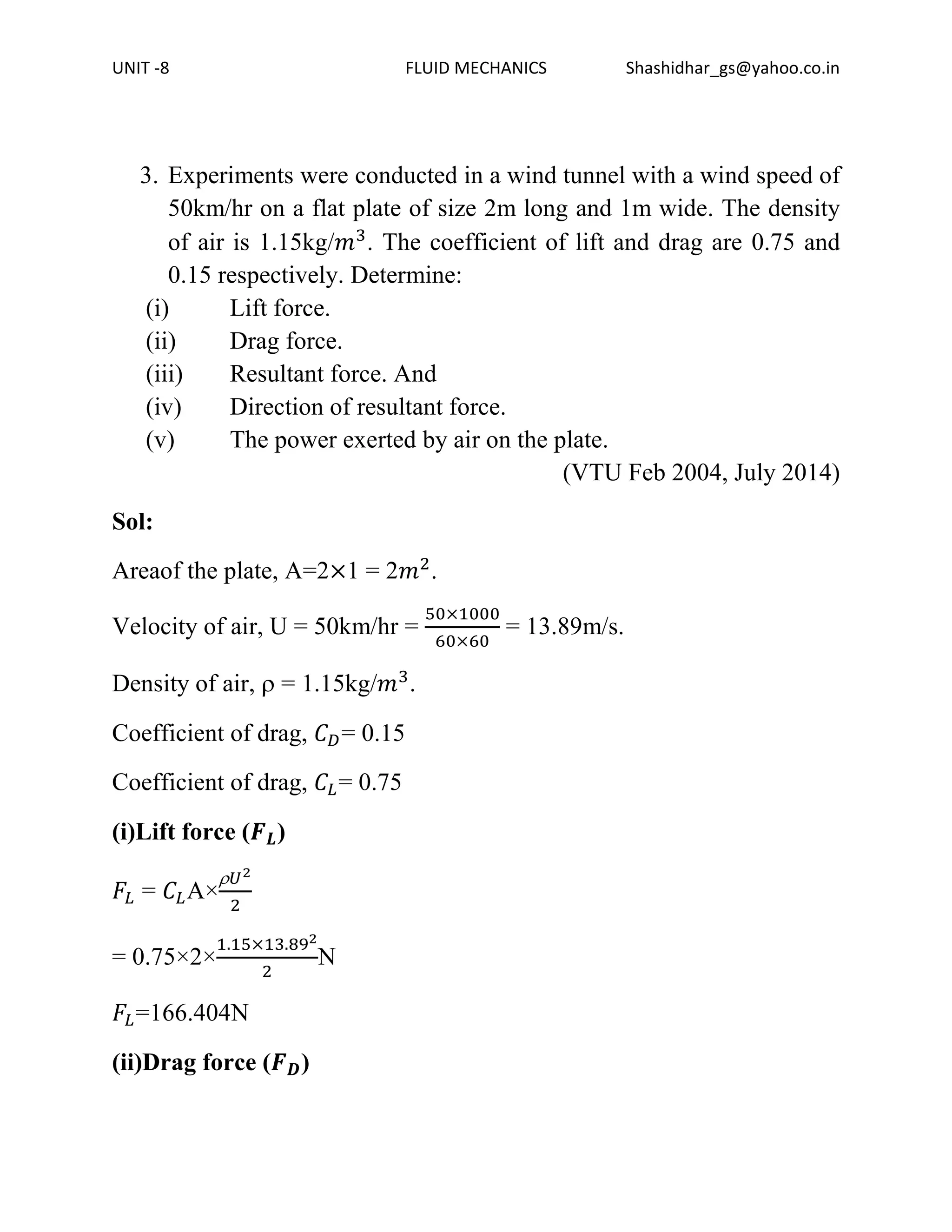 Vtu fluid mechanics unit-8 flow past immersed bodies problems | PDF