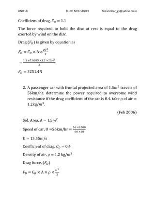 Vtu fluid mechanics unit-8 flow past immersed bodies problems | PDF