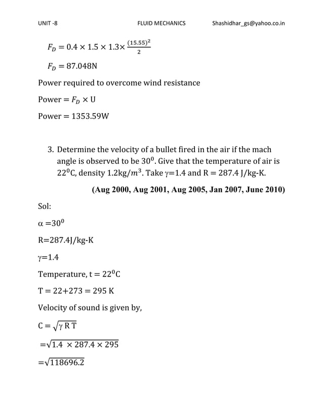 Vtu fluid mechanics unit-8 flow past immersed bodies problems | PDF