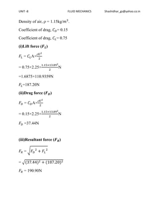 Vtu fluid mechanics unit-8 flow past immersed bodies problems | PDF