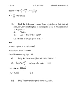 Vtu fluid mechanics unit-8 flow past immersed bodies problems | PDF
