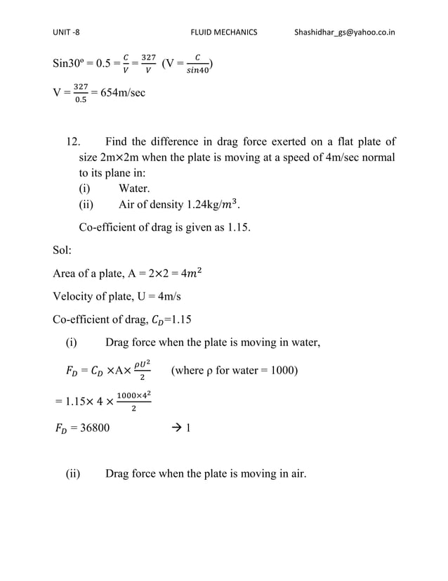Vtu fluid mechanics unit-8 flow past immersed bodies problems | PDF
