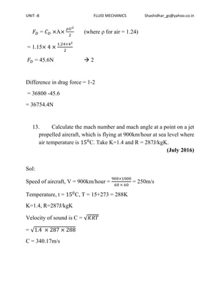 Vtu fluid mechanics unit-8 flow past immersed bodies problems | PDF