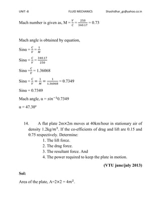 Vtu fluid mechanics unit-8 flow past immersed bodies problems | PDF